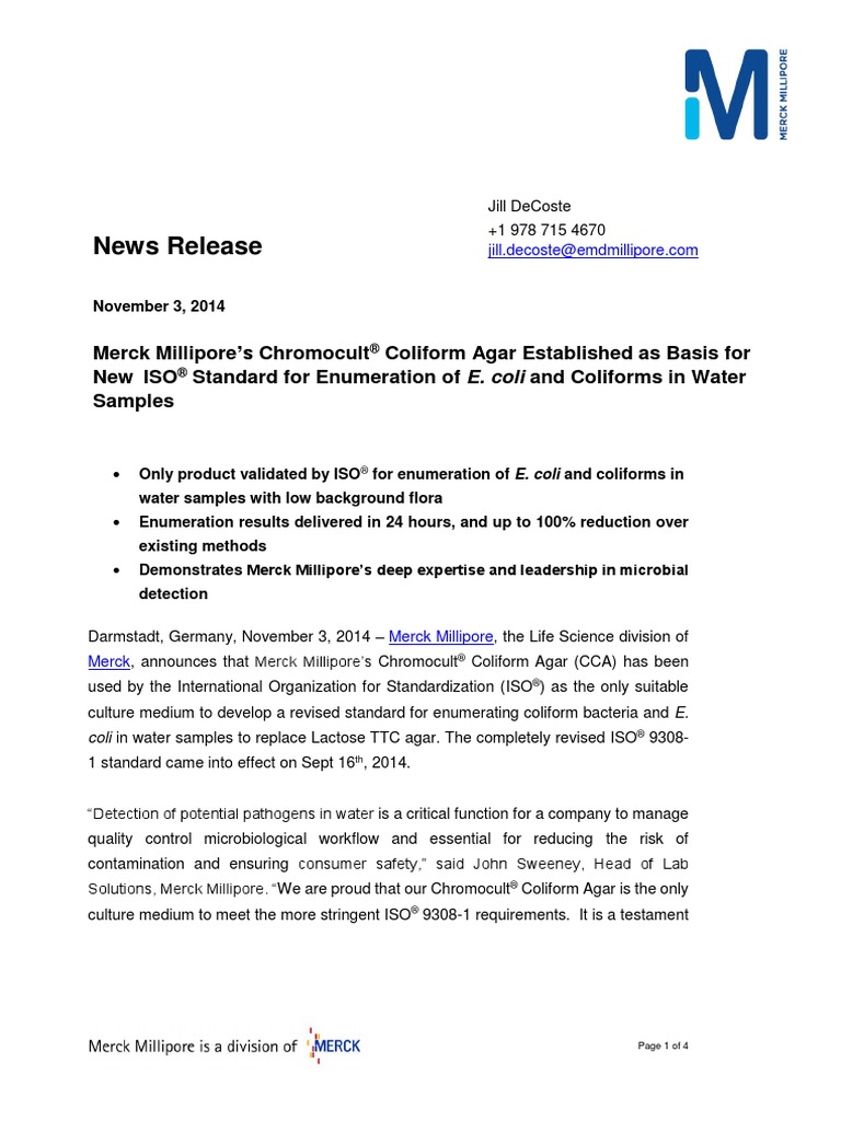 Chromocult Coliform Agar EN | PDF | Escherichia Coli