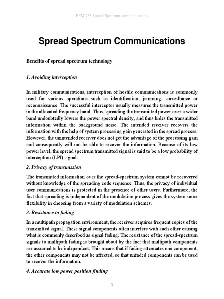 Lectures Of Spread Spectrum Communications Pdf Signal To Noise