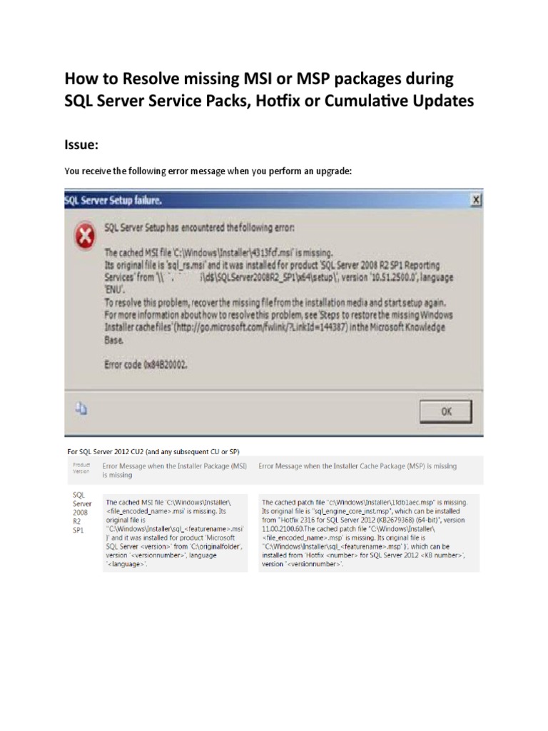 How To Resolve Missing MSI or MSP Packages During SQL Server Service ...