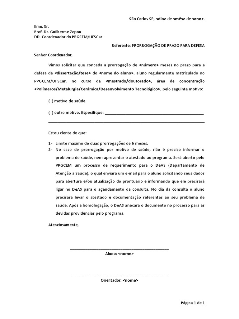 Prorrogação Defesa - MODELO | PDF