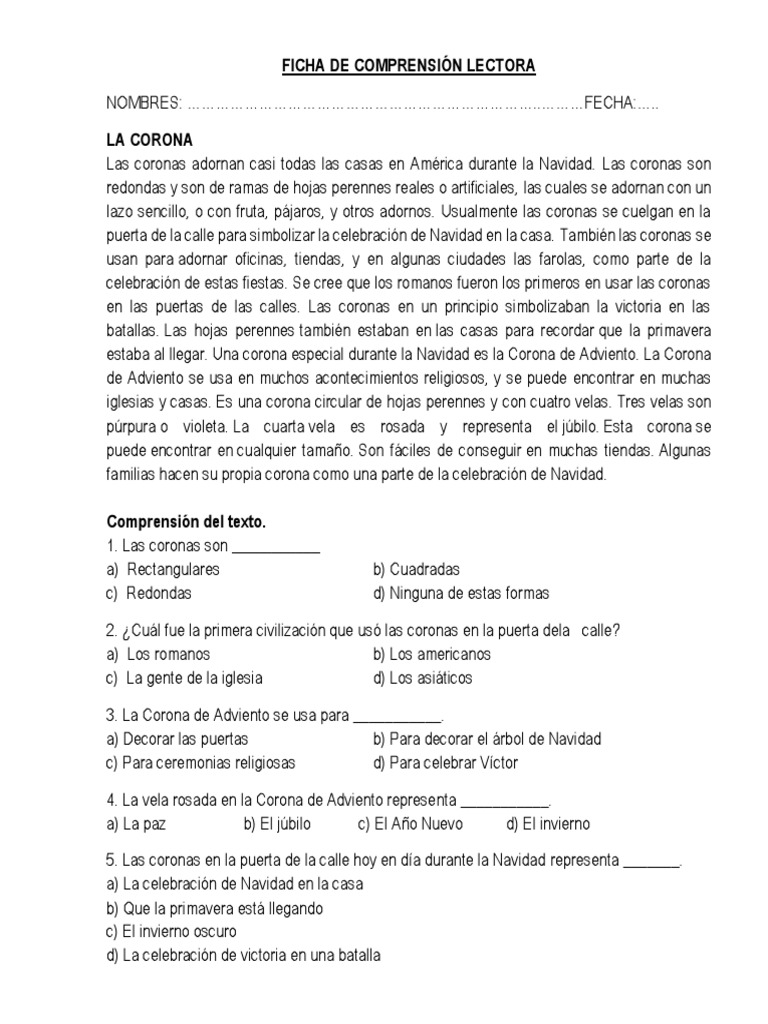 Ficha de Comprensión Lectora - Navidad | PDF | Navidad | Nochebuena