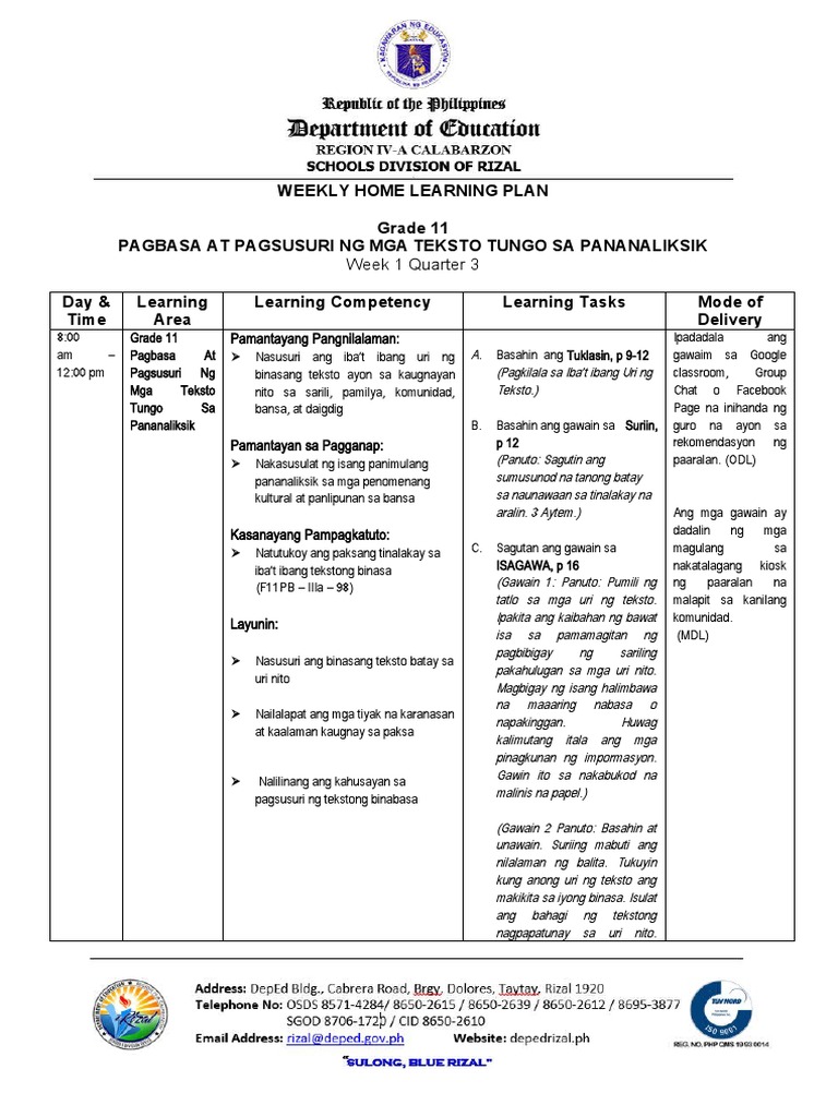 Whlp-Week-1 Pagbasa - Revised | PDF