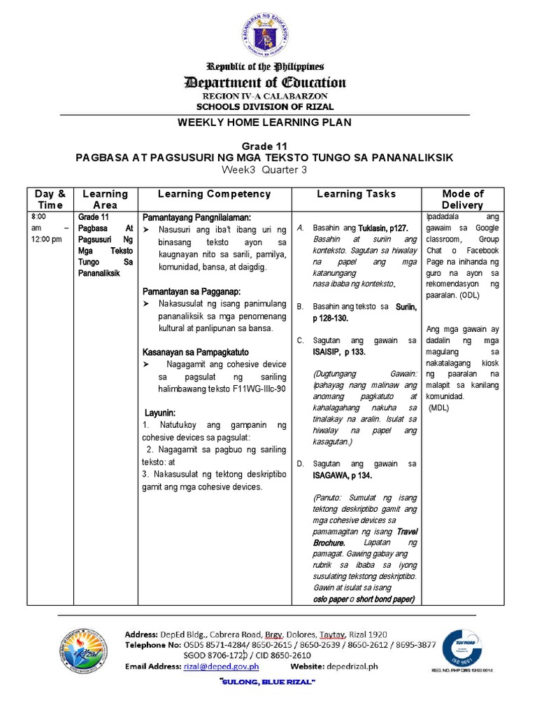 WHLP-WEEK-3 PAGBASA - Revised | PDF