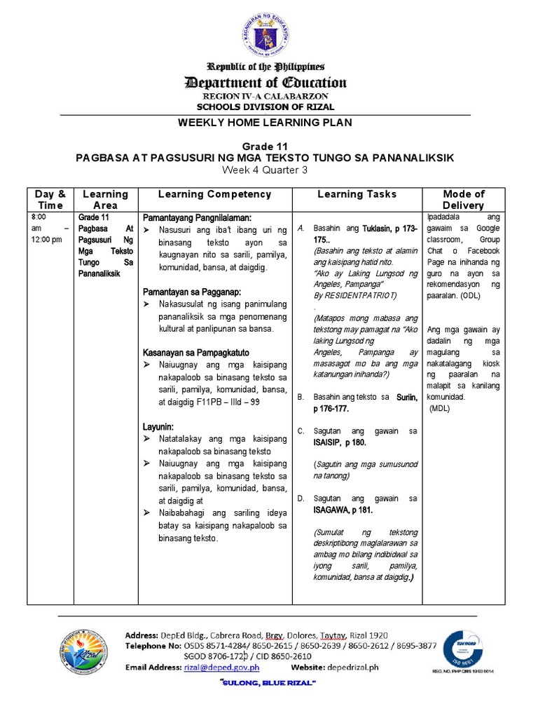 WHLP-WEEK-4 PAGBASA - Revised | PDF