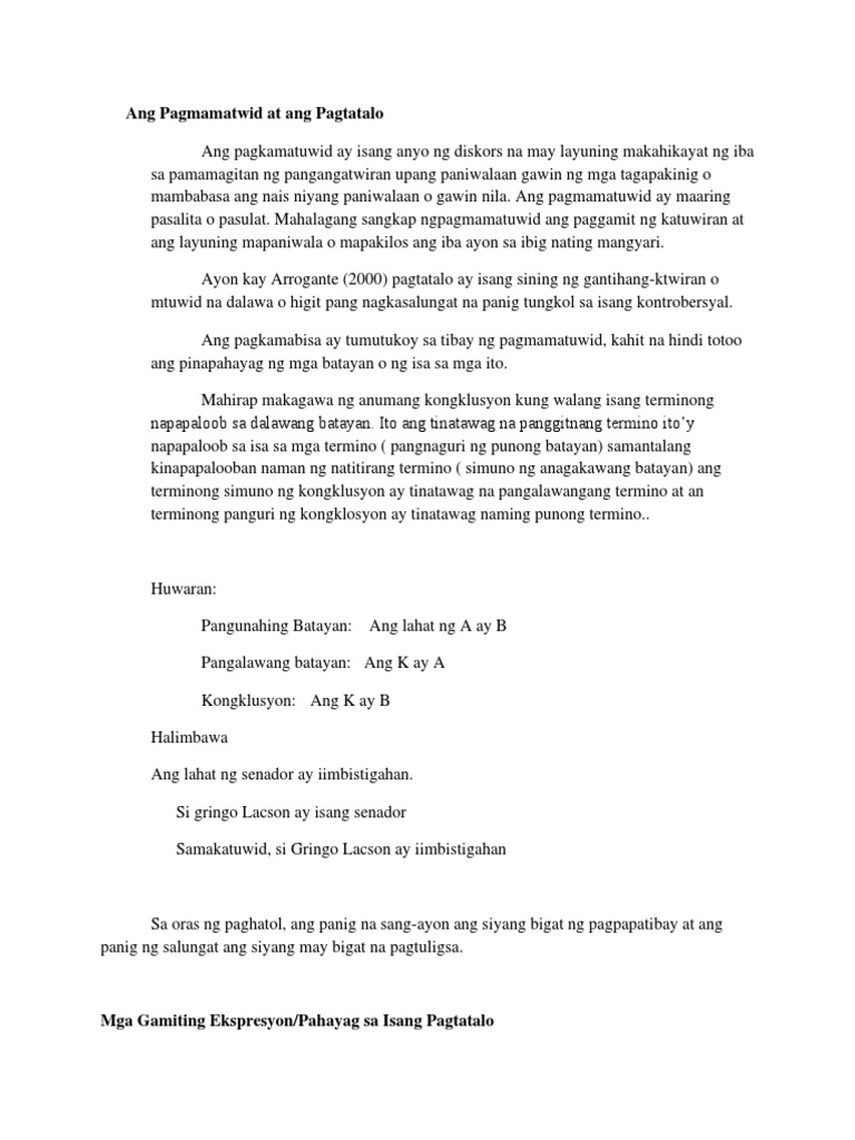 Ang Pagmamatwid at Ang Pagtatalo | PDF