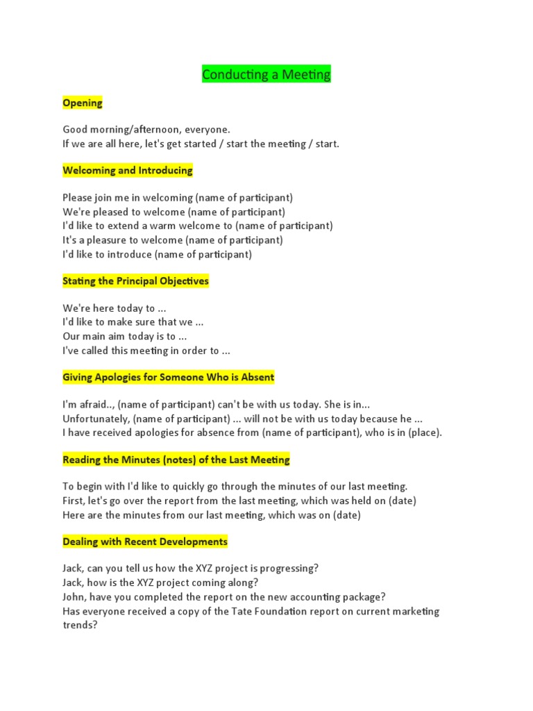 Conducting A Meeting | PDF | Agenda (Meeting)