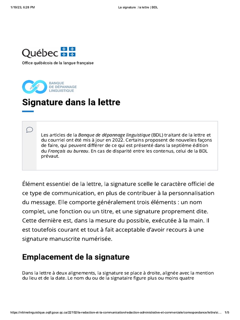 La Signature - La Lettre - BDL | PDF