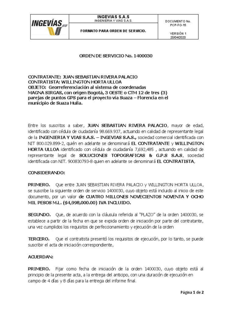 Orden de Servicio - 1400030 | PDF