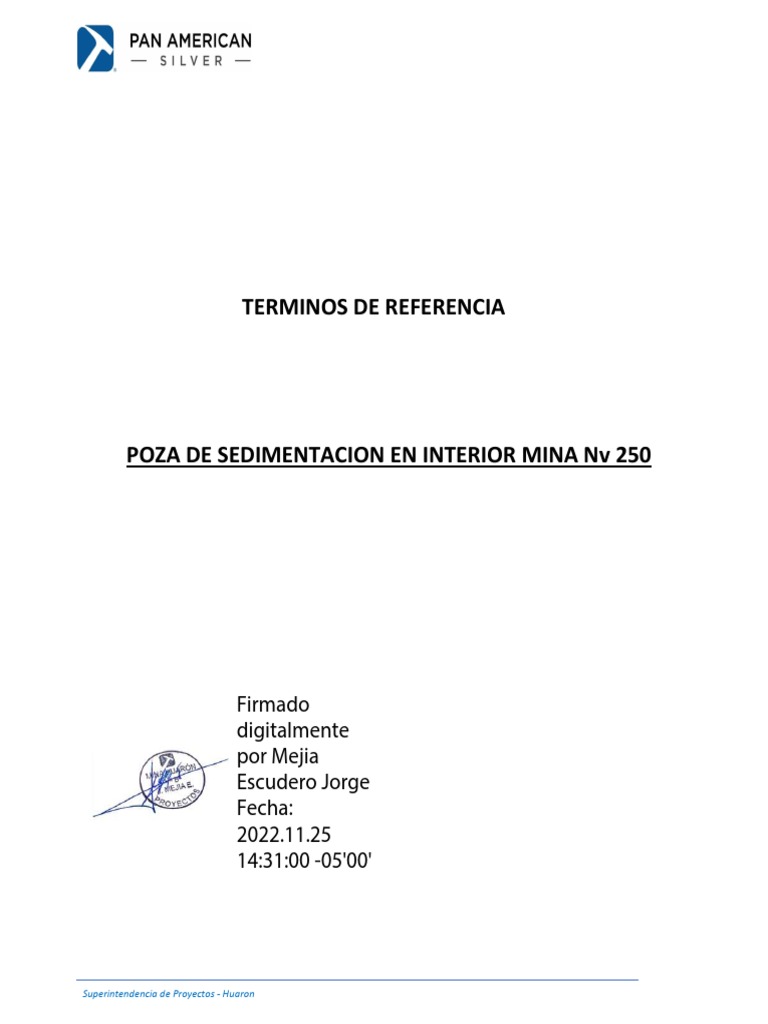 TDR - Reparación de Poza de Sedimentación en Interior Mina REv01 ...