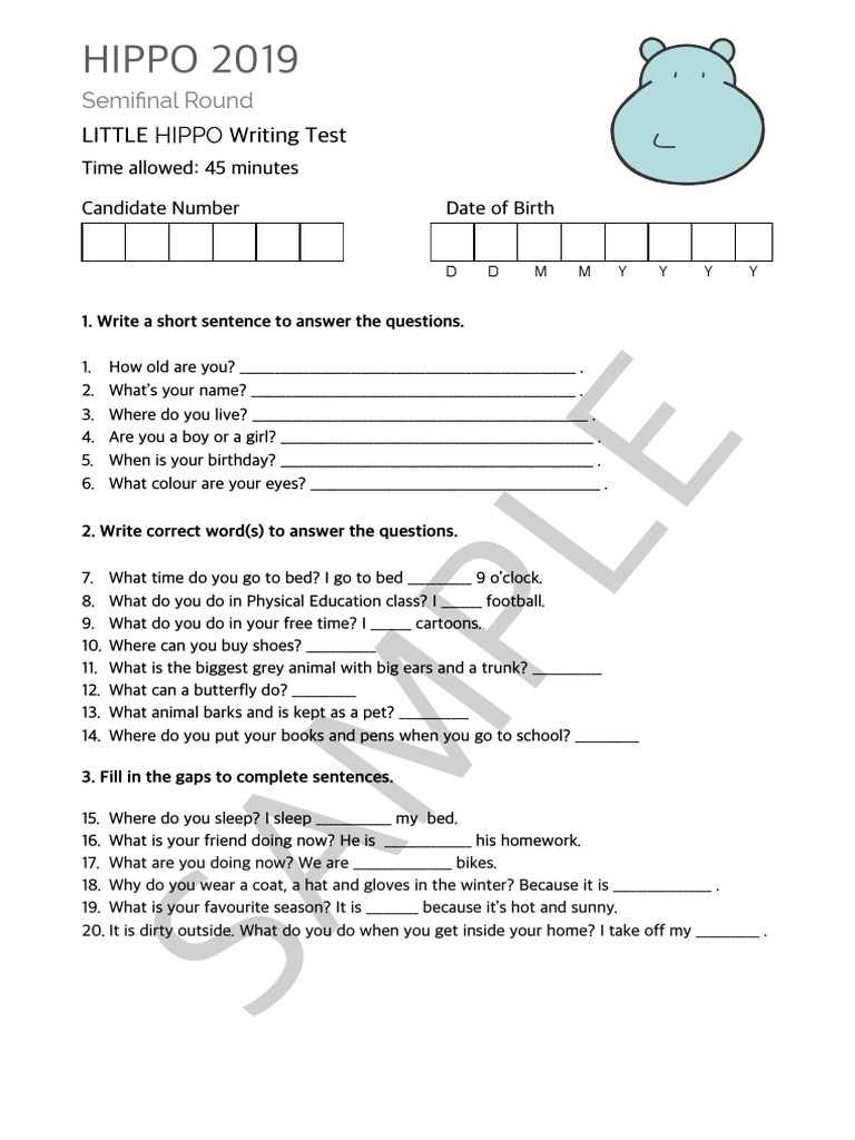 Little Hippo Writing Sample | PDF