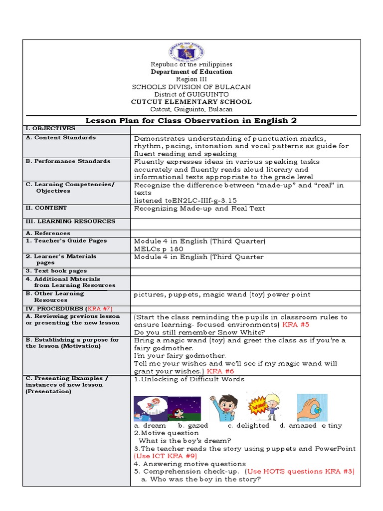English 2 Lesson Plan: Real vs. Made-Up | PDF | Learning | Lesson Plan