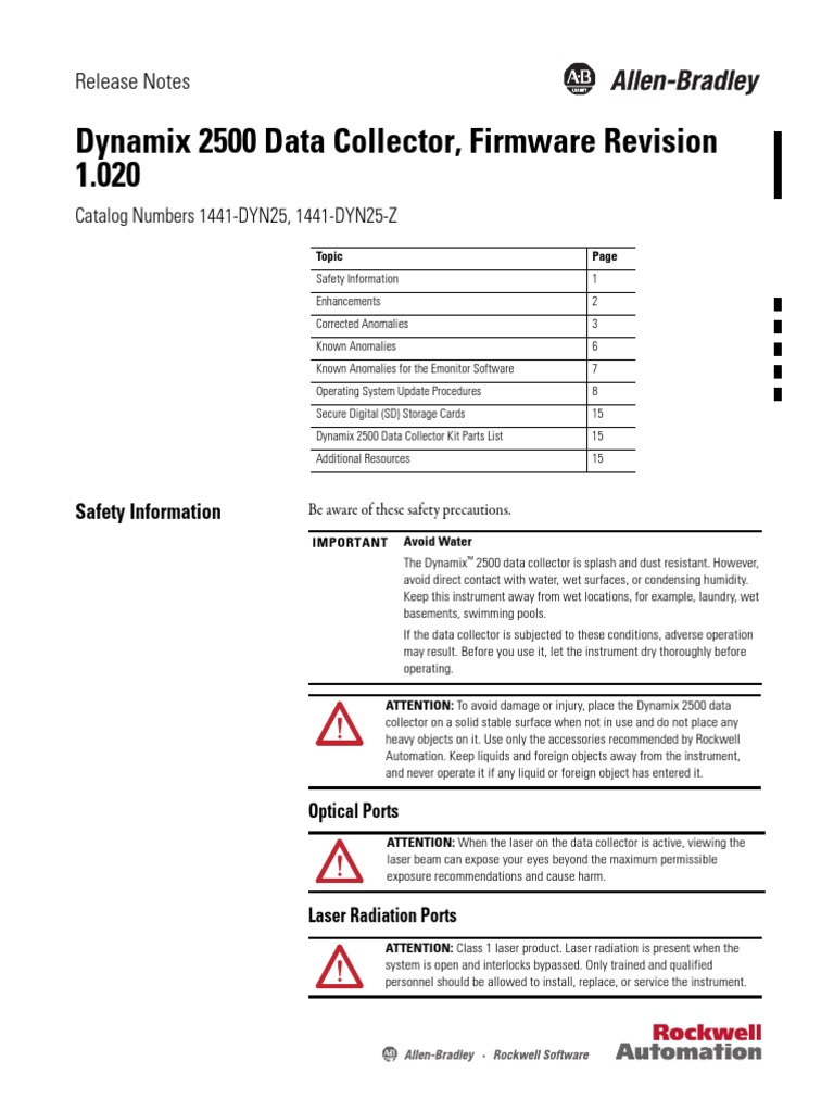 Dynamix 2500 Data Collector, Firmware Revision 1.020: Release Notes ...