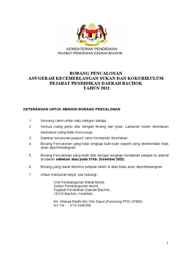Borang Pencalonan Anugerah Sukan | PDF Borang Pencalonan Anugerah Sukan | PDF