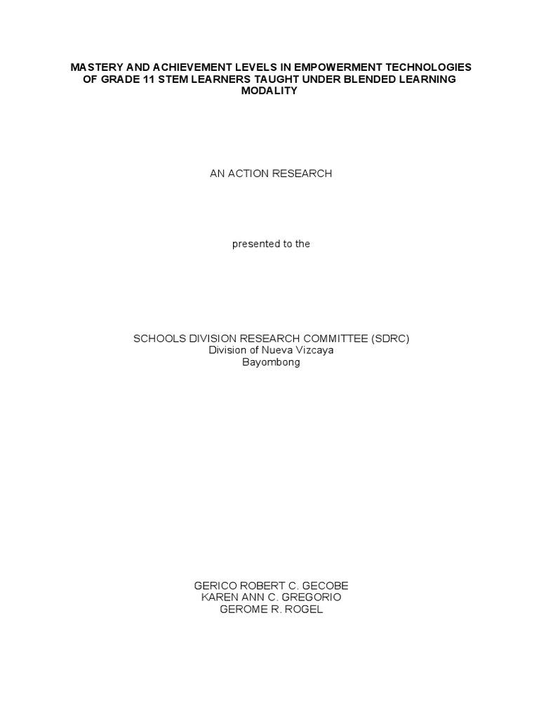 Mastery and Achievement Levels in Empowerment Technologies of Grade 11 ...