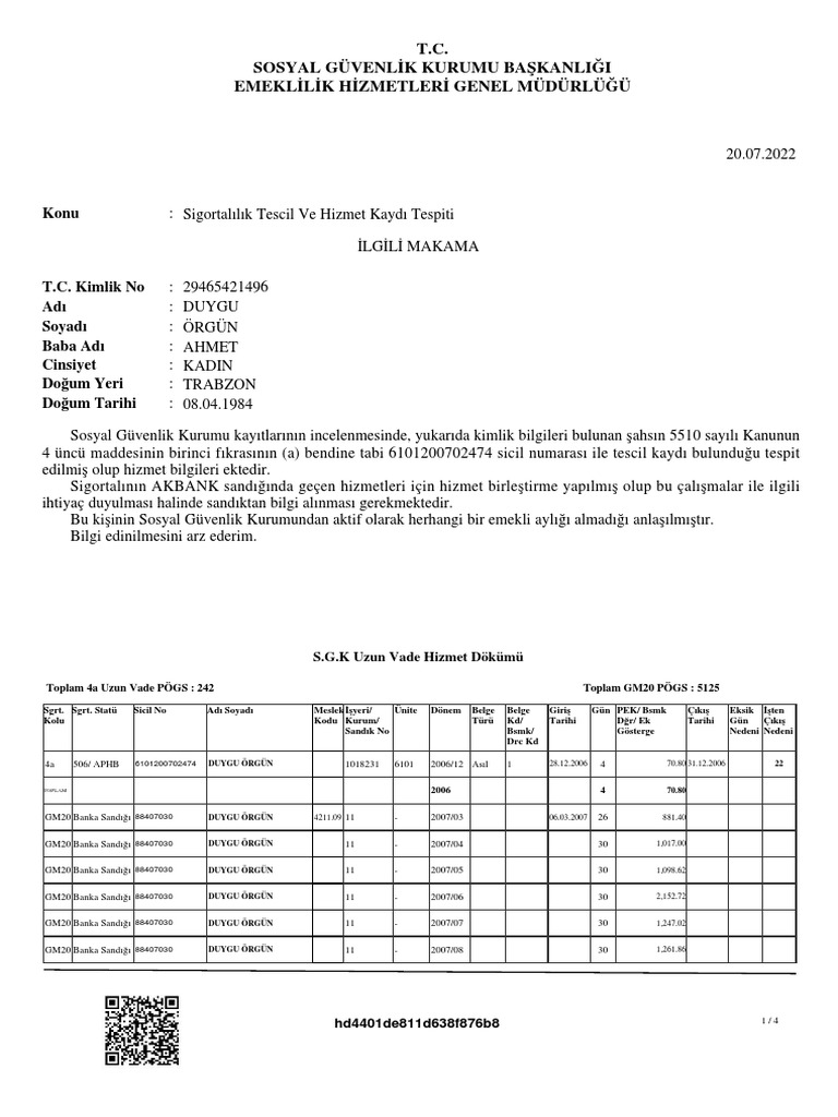 SGK Hizmet Dökümü | PDF