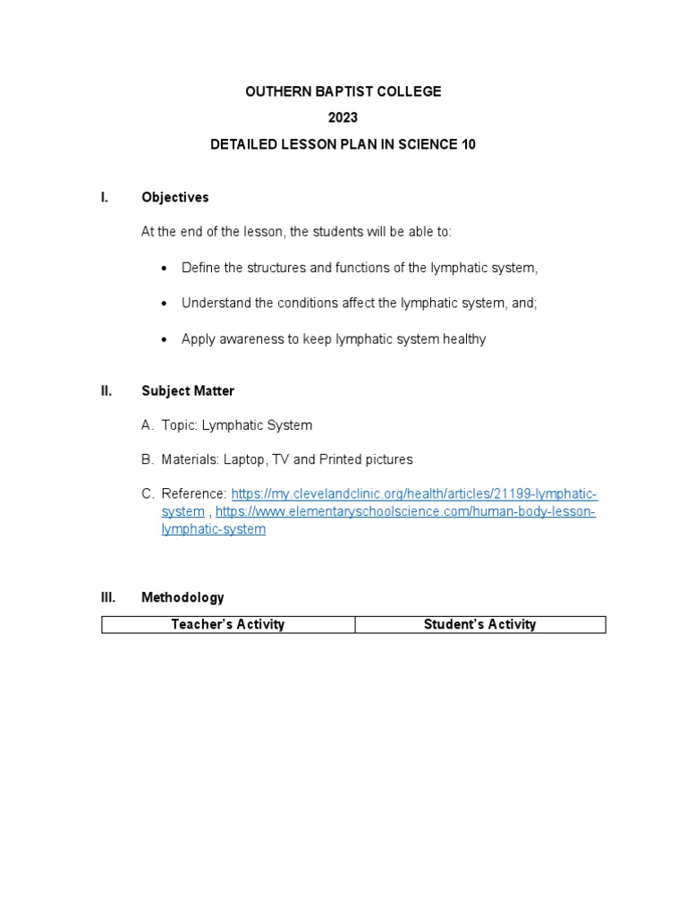 Lymphatic System Lesson Plan | PDF | Self-Improvement | Wellness