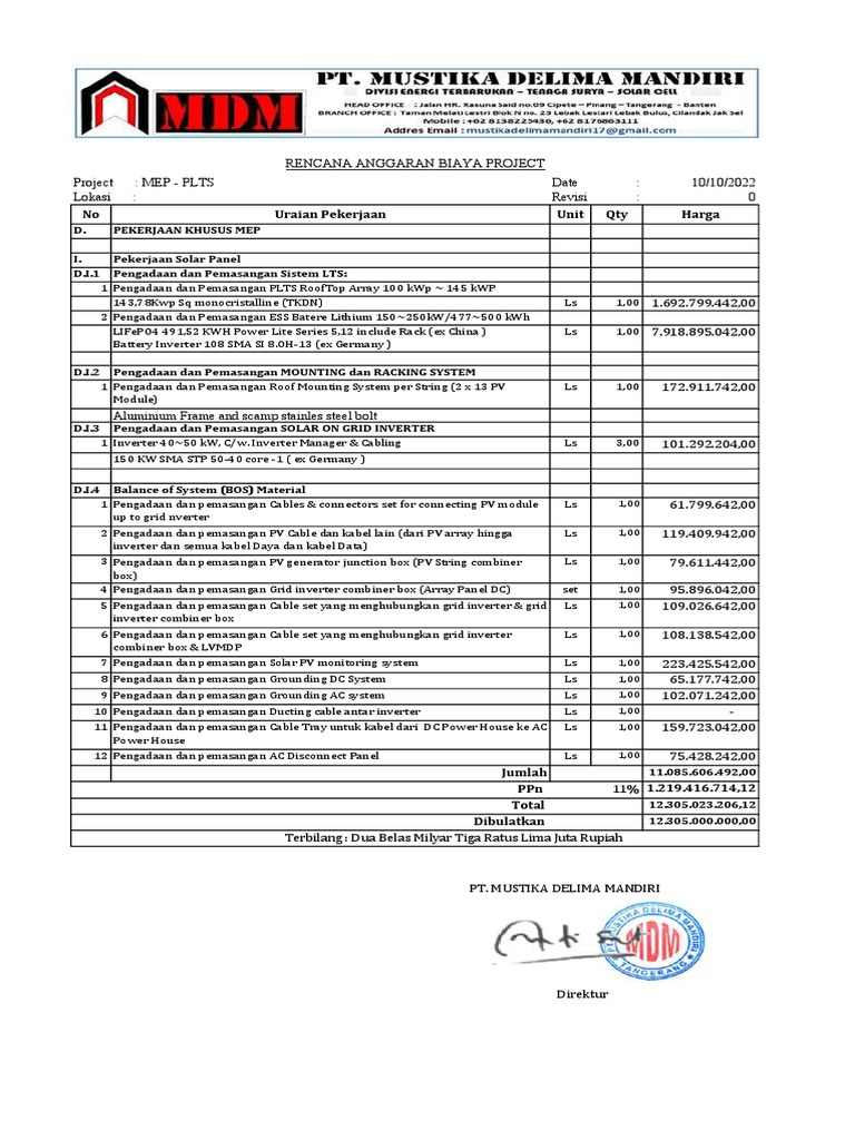 RAB Proyek PLTS dan MEP 2022 | PDF | Teknologi & Rekayasa