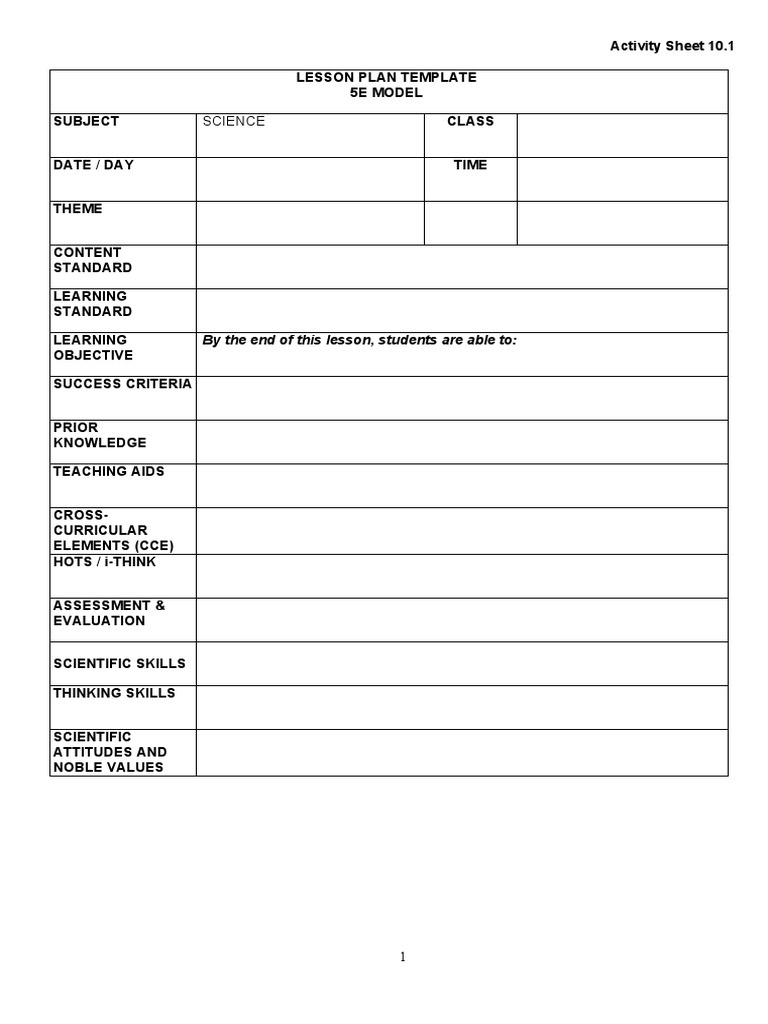 10.1 Lesson Plan Template - 5E Model | PDF