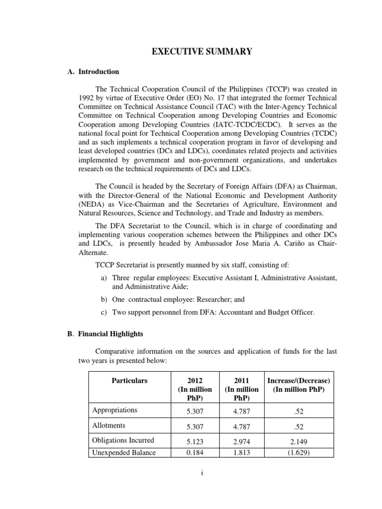 Technical Cooperation Council of The Philippines Executive Summary 2012 ...