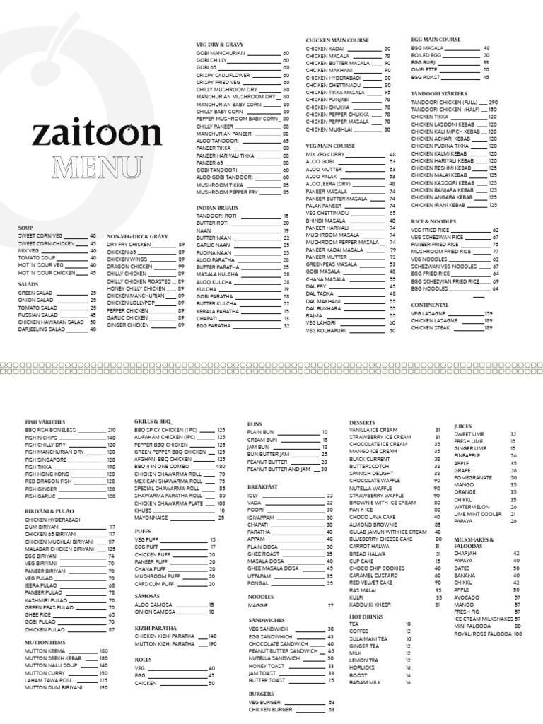 Zaitoon Menu | PDF | Sandwich | Kebab
