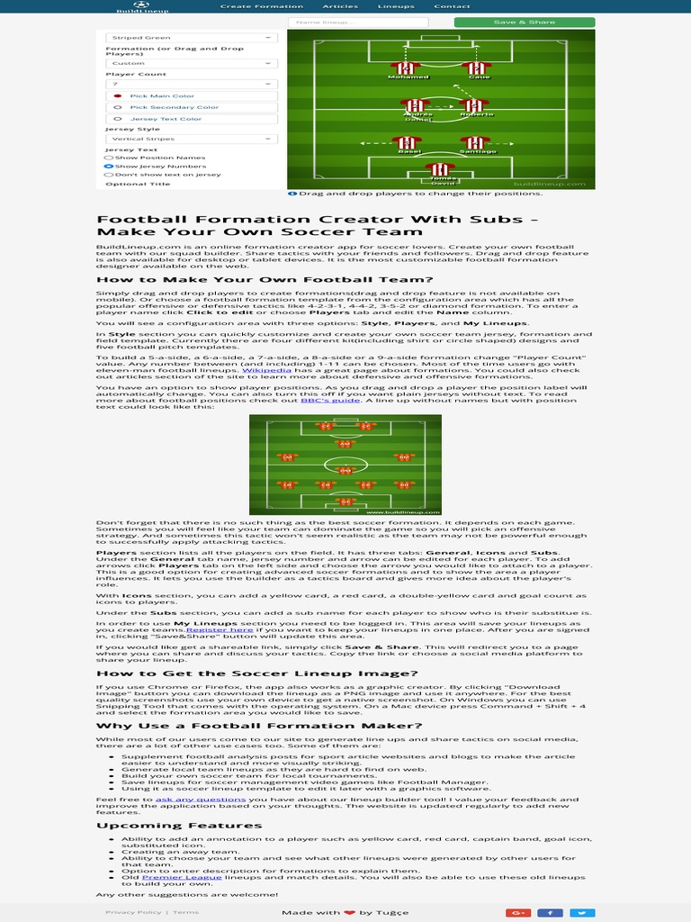 Football Formation Creator - Make Your Team and Share Tactics | PDF ...