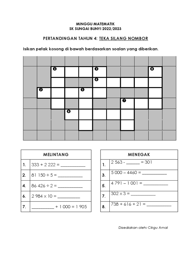 Teka Silang Nombor Tahun 4 | PDF