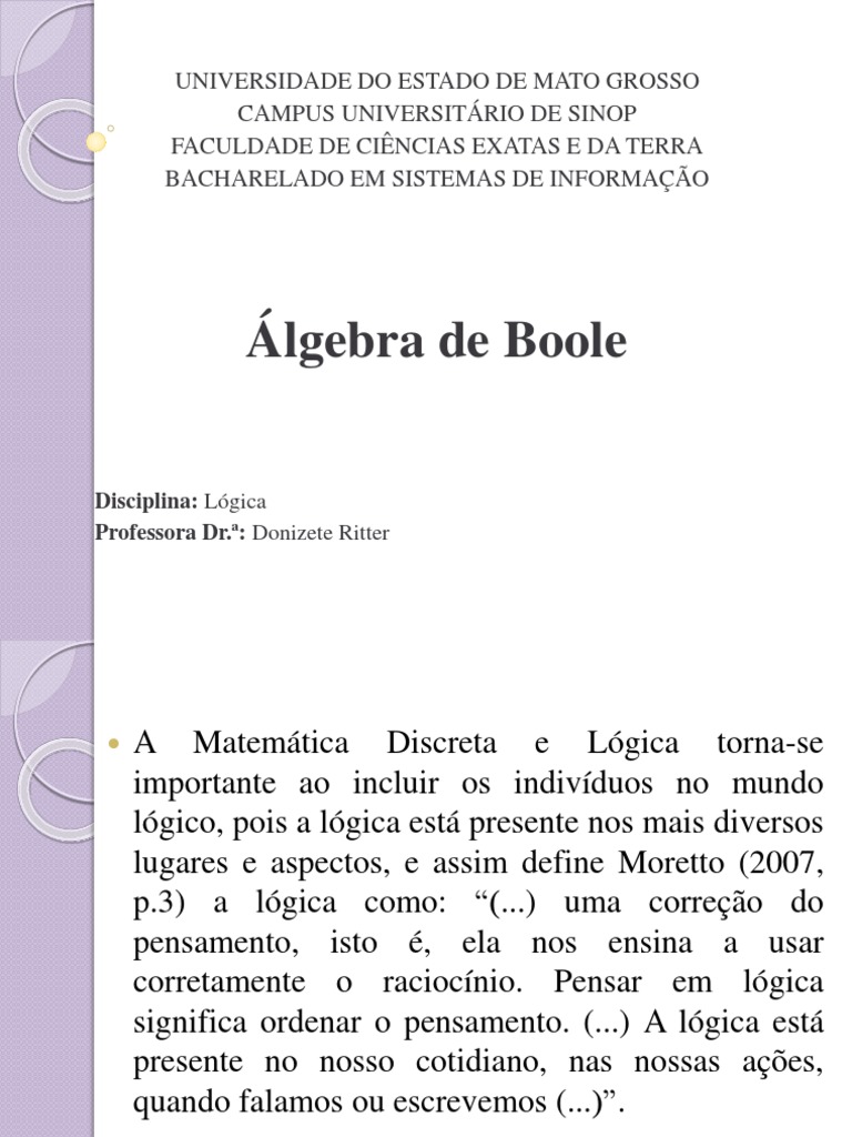 Introdução à Álgebra de Boole | PDF | Lógica matemática | Lógica