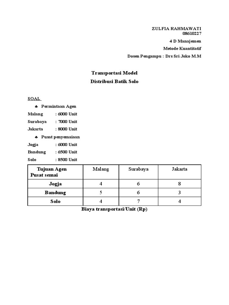 Transportasi Model - 1 | PDF