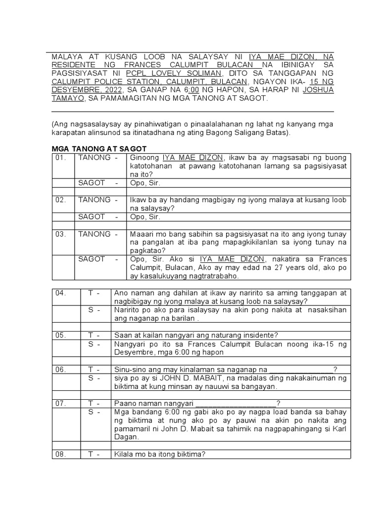 Final Sworn Statement Question and Answer FINAL | PDF