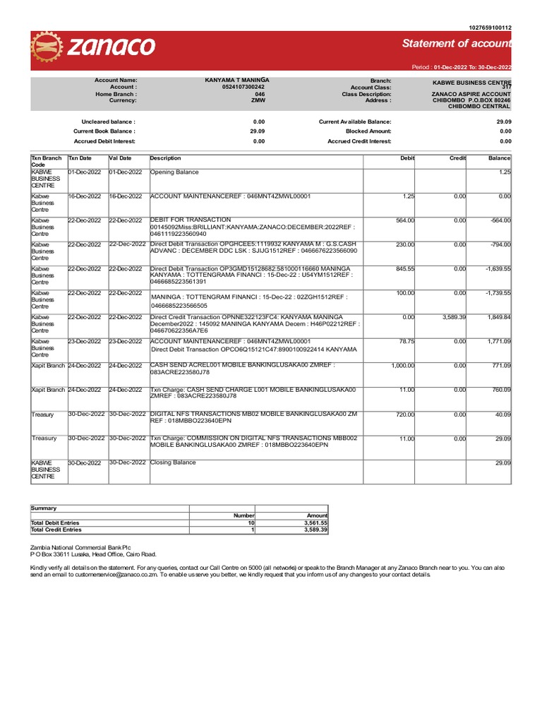 Bank Statement | PDF | Debits And Credits | Cash