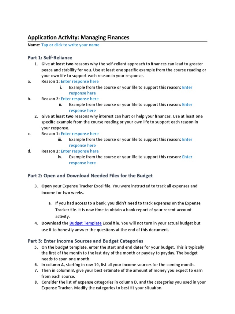 Pc101 Applicationactivity Managingfinances Template | PDF | Budget | Expense