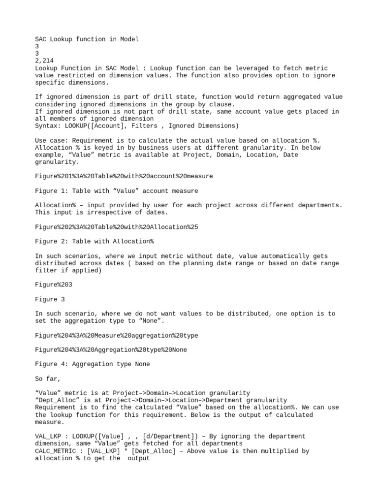 Calculating a Metric Value Using Lookup Function to Ignore Dimensions and Aggregate Data in SAC ...