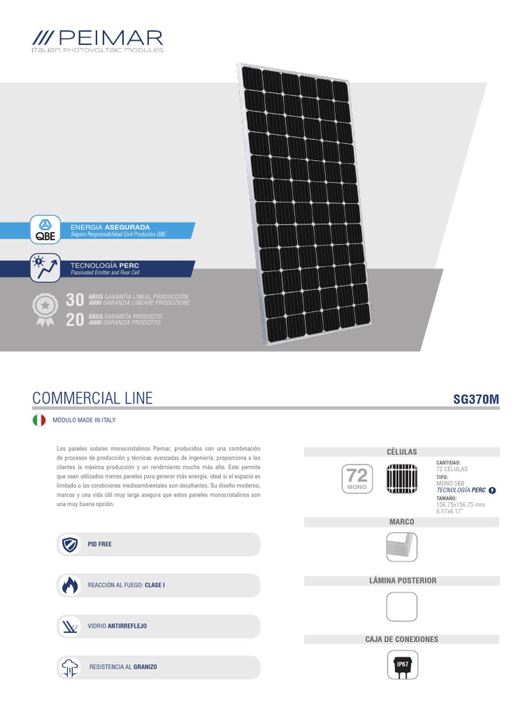 Ficha Tecnica de Panel Solar 370W Monocristalino Peimar | Descargar ...