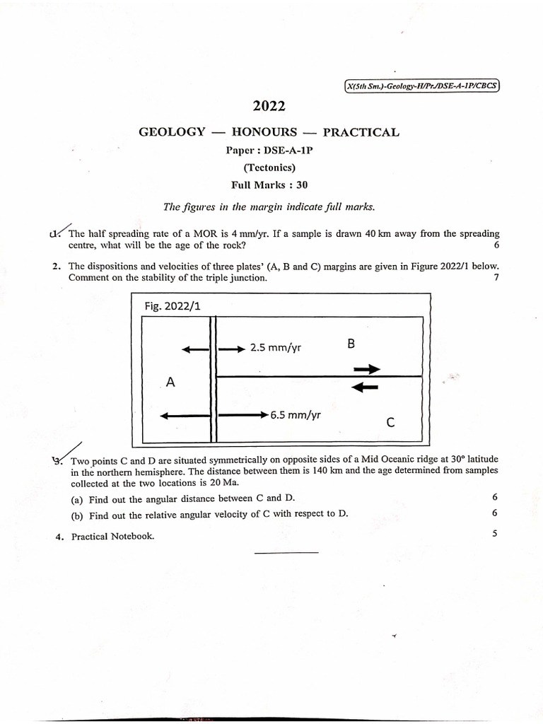 CU B.SC Geology Hons Sem 5, DSE-A-1P 2022 | PDF
