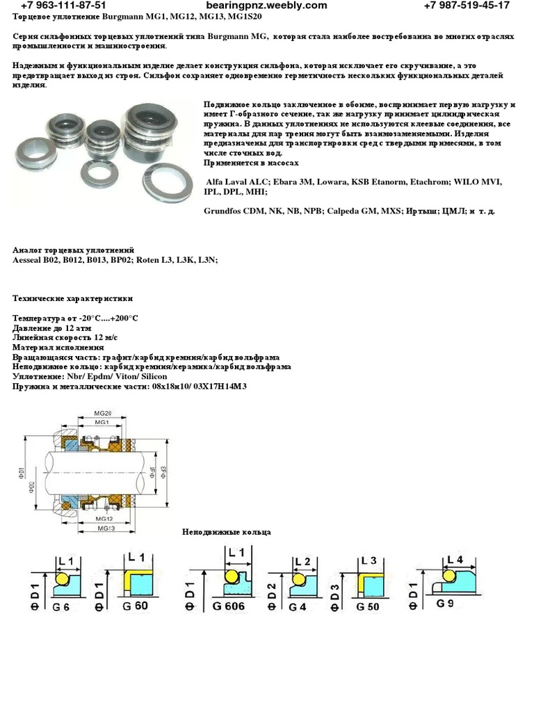 Burgmann MG1, MG12, MG13, MG1S20 | PDF