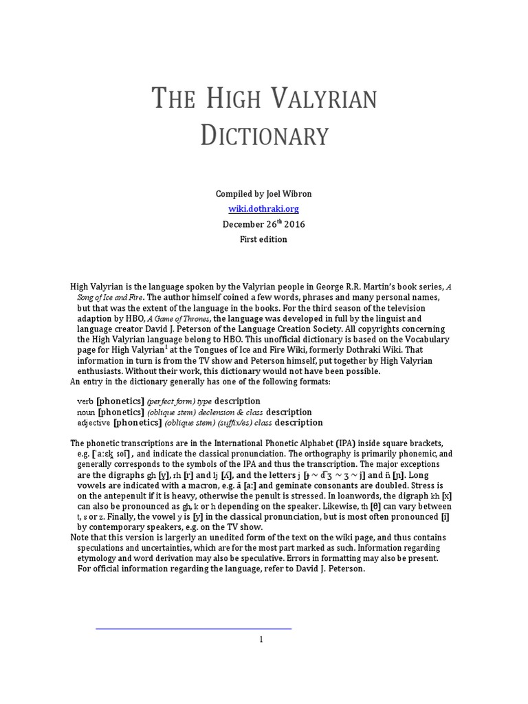 High Valyrian Dictionary | PDF | Human Communication | Linguistics