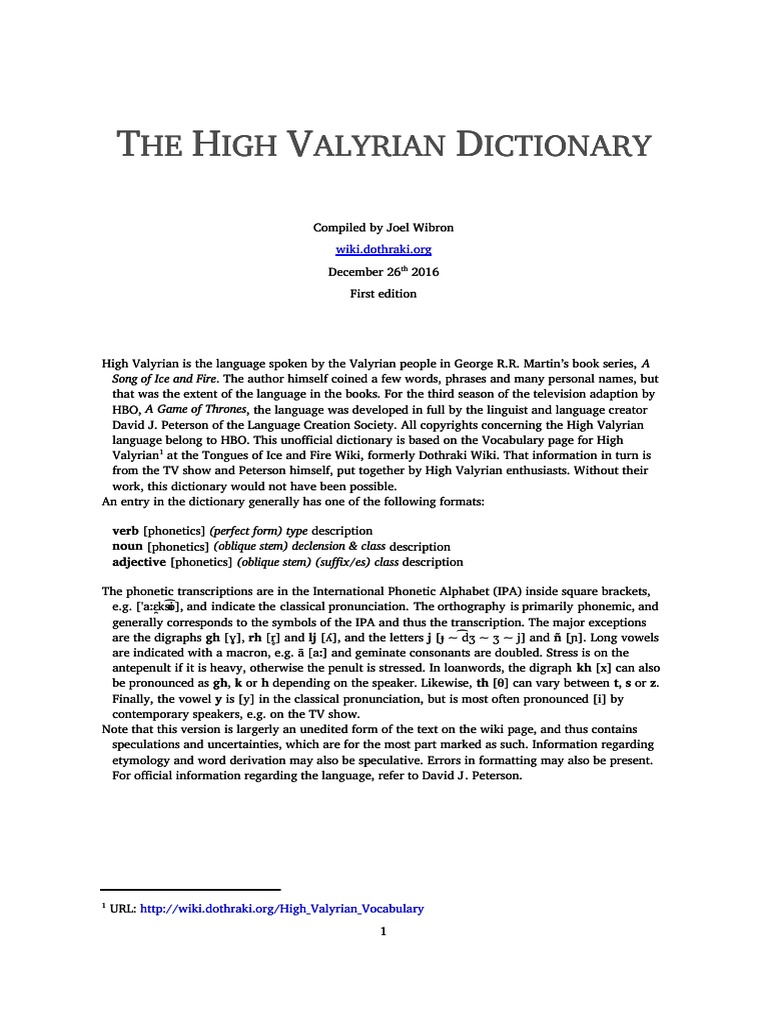 Qdoc - Tips High Valyrian Dictionary | PDF | Linguistics | Human ...