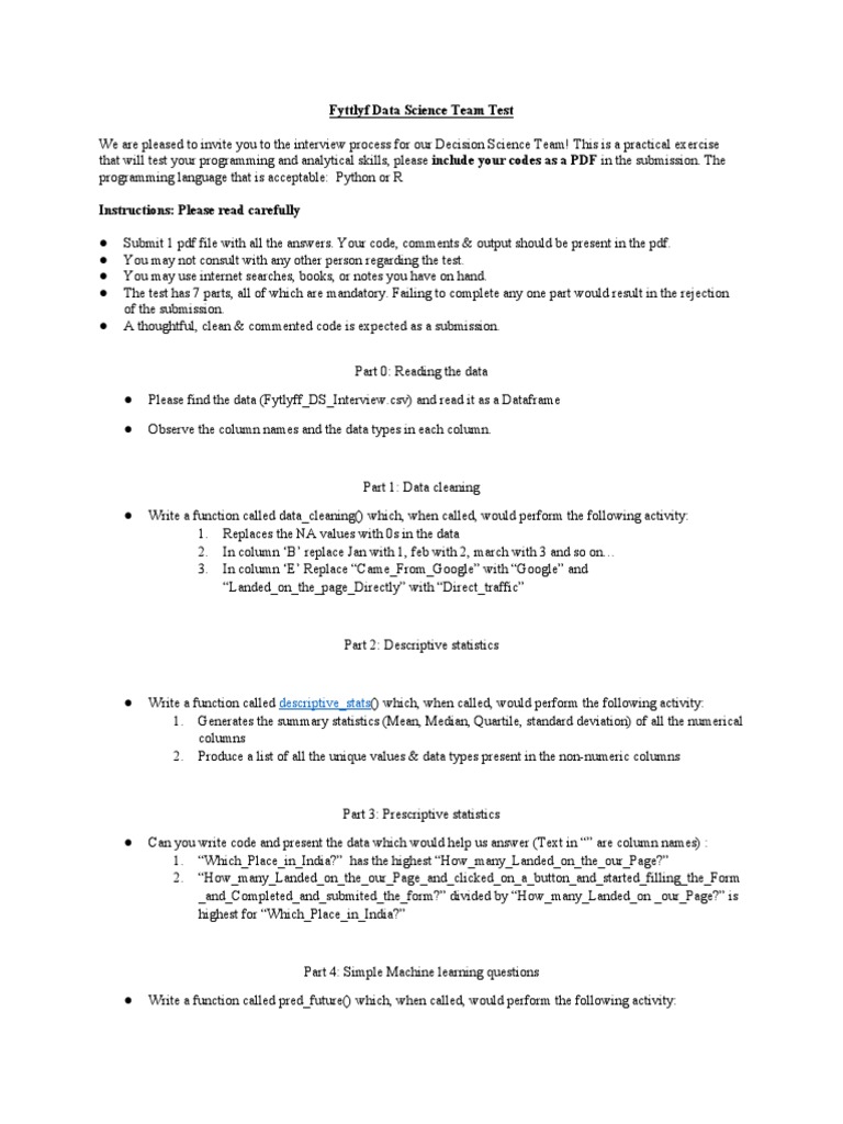 Fyttlyf Data Science Test Instructions | PDF | Statistics | Regression ...