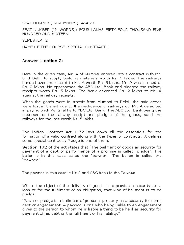 454516, Special Contracts | PDF | Law Of Agency | Partnership