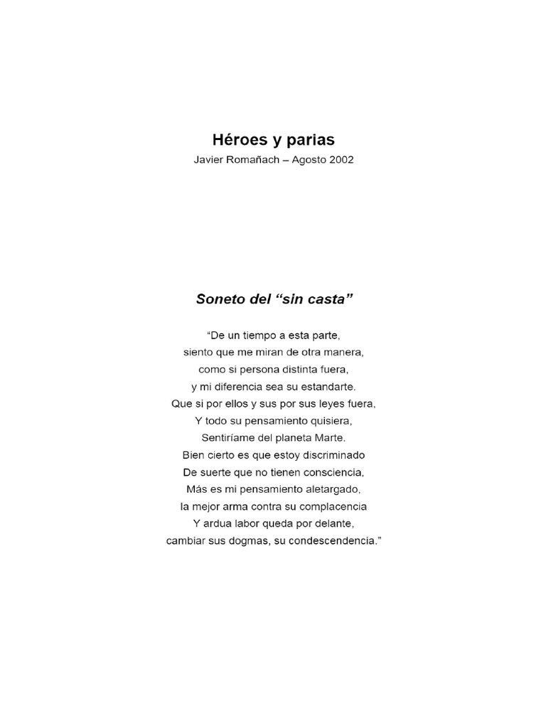 Romañach Javier - Héroes y Parias Soneto Del "Sin Casta" | PDF