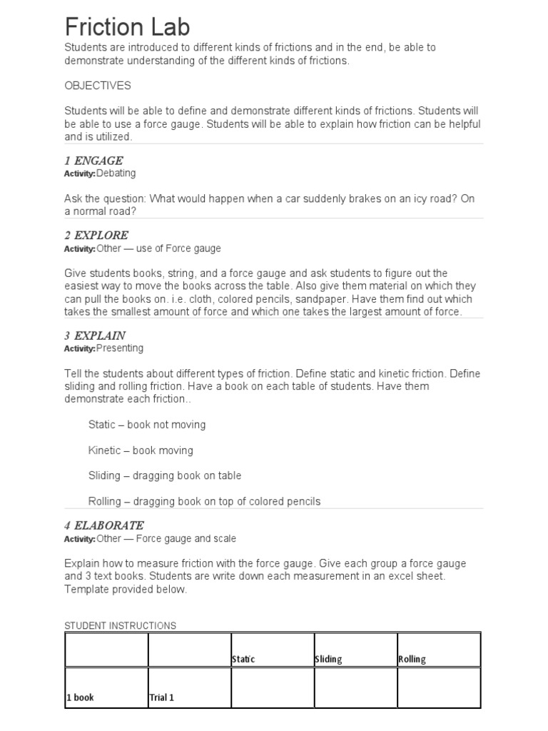 Friction Lab | PDF | Friction | Force