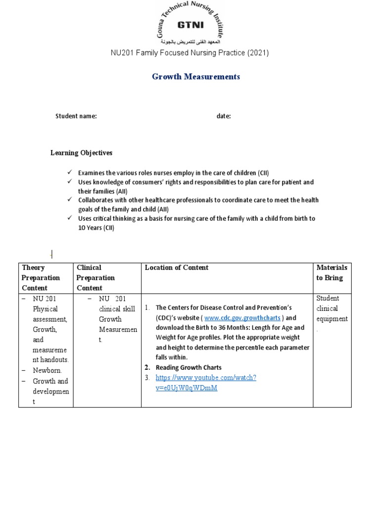 Growth Measurement Prep Sheet. | PDF | Nursing | Pound (Mass)