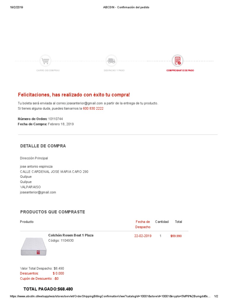 ABCDIN - Confirmación Del Pedido | PDF
