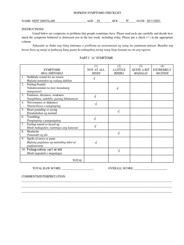 Hopkins Symptoms Checklist Overview | PDF | Emotions | Mental Health