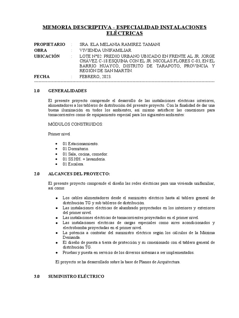Descripción detallada de las instalaciones eléctricas de una vivienda unifamiliar | PDF ...