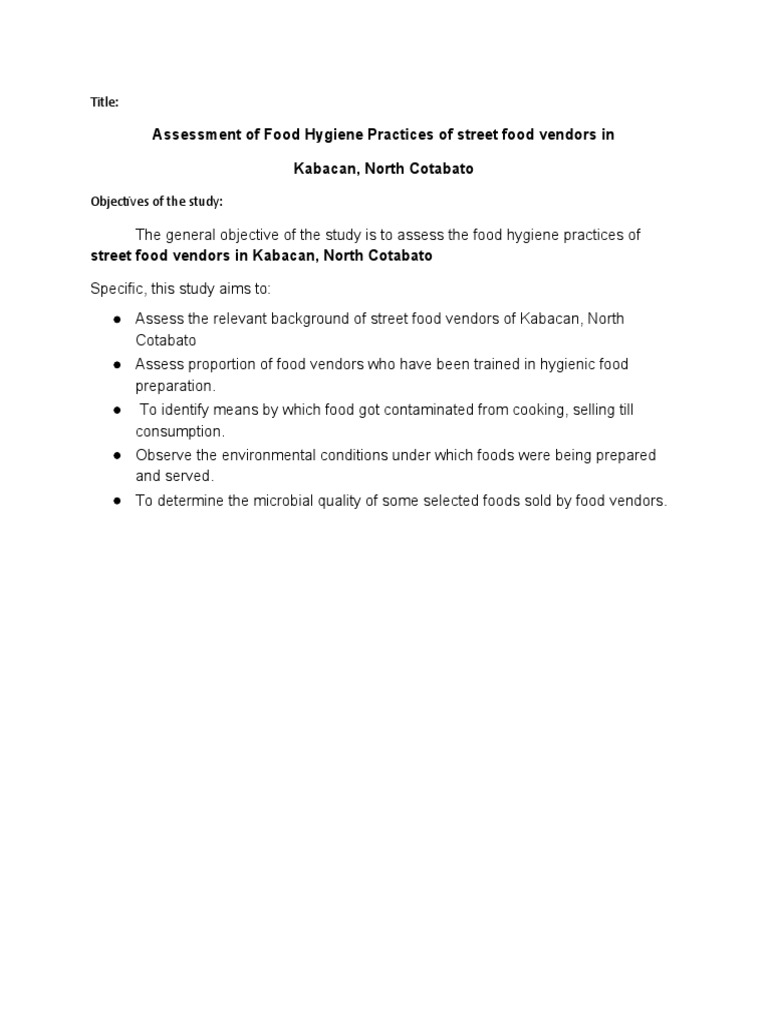 Assessment of Food Hygiene Practices of Street Food Vendors in | PDF