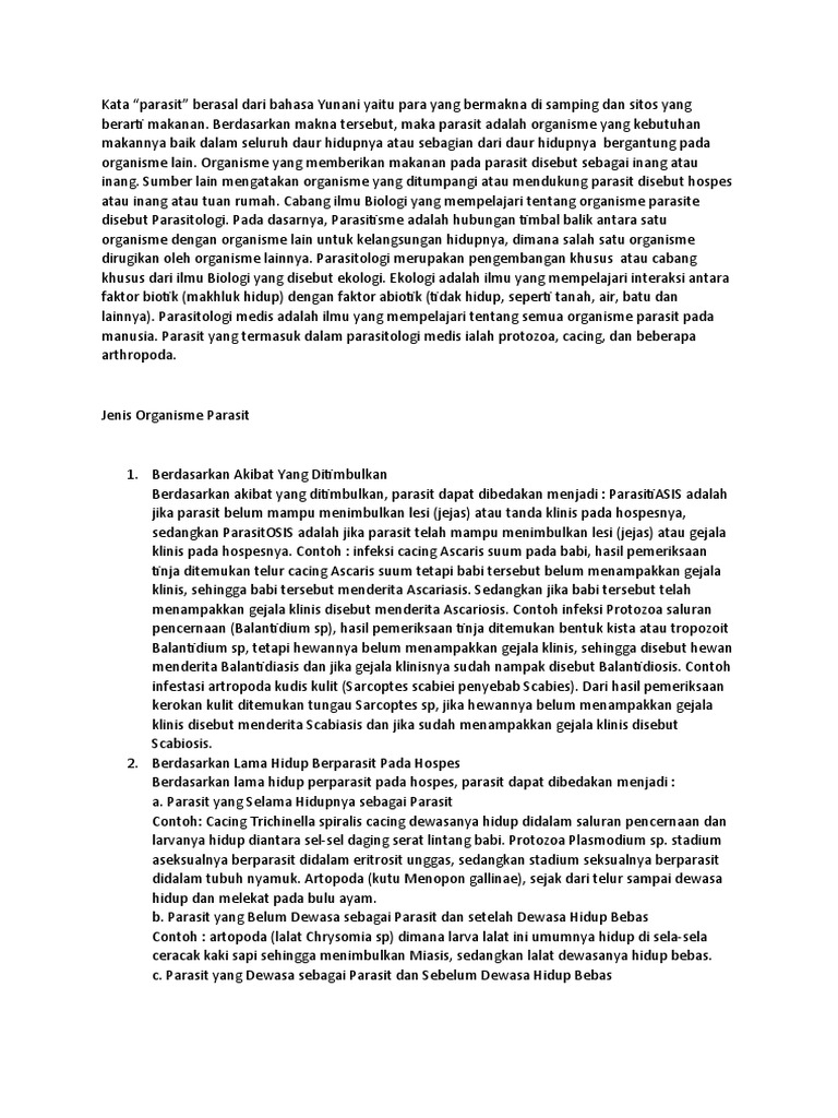 Jenis-Jenis Parasit dan Karakteristiknya | PDF