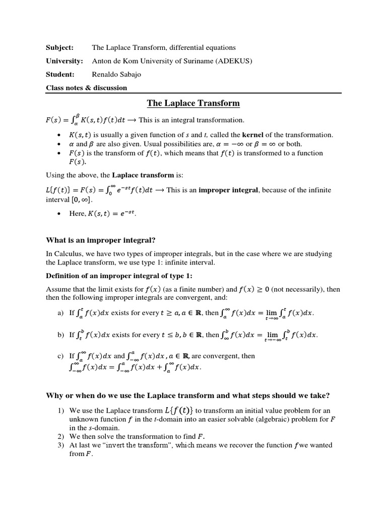 The Laplace Transform | PDF | Laplace Transform | Integral