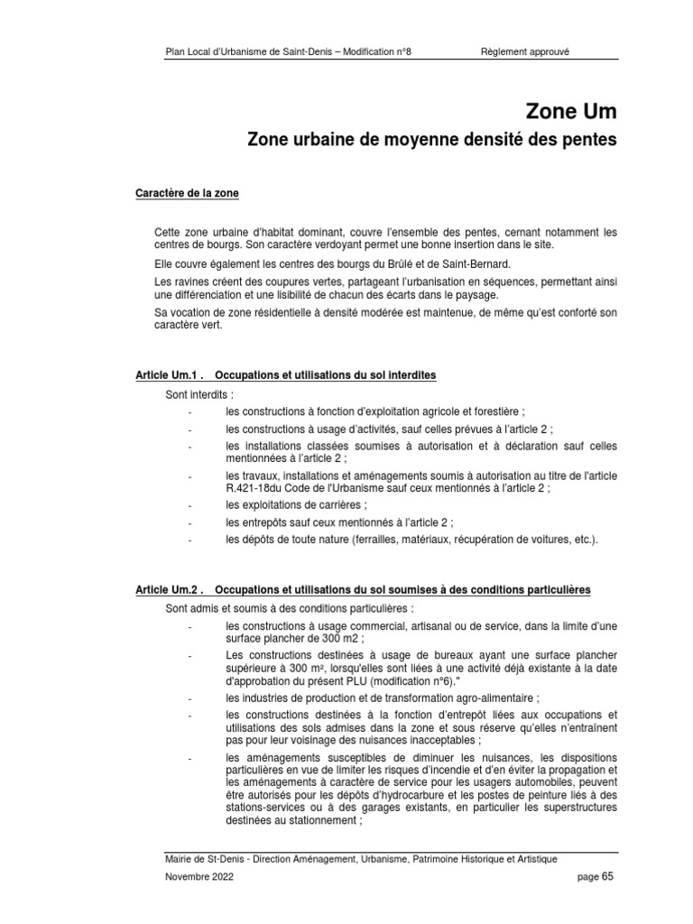 PLU Saint-Denis : Zone Urbaine Um | PDF | Assainissement | Déchet ménager