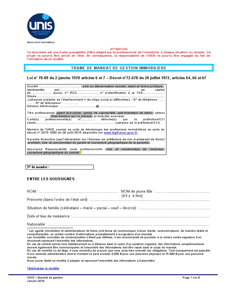 Modèle Mandat Gestion 012019 | PDF | Assurance | Taxe sur la valeur ajoutée